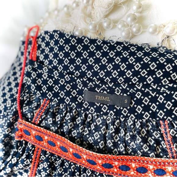 THML | Dresses | Thml S Navy Diamond Red Side Tie Boho Raw Mini ...